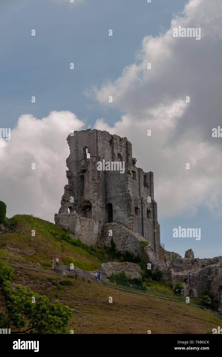 Part of the tower of the Corfe Castle, Wareham, Wiltshire, England, UK ...