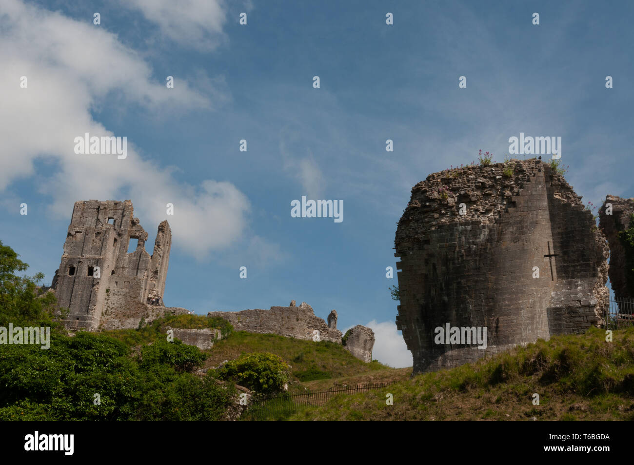 View of the ruins of the Corfe Castle, Wareham, Wiltshire, England, UK ...