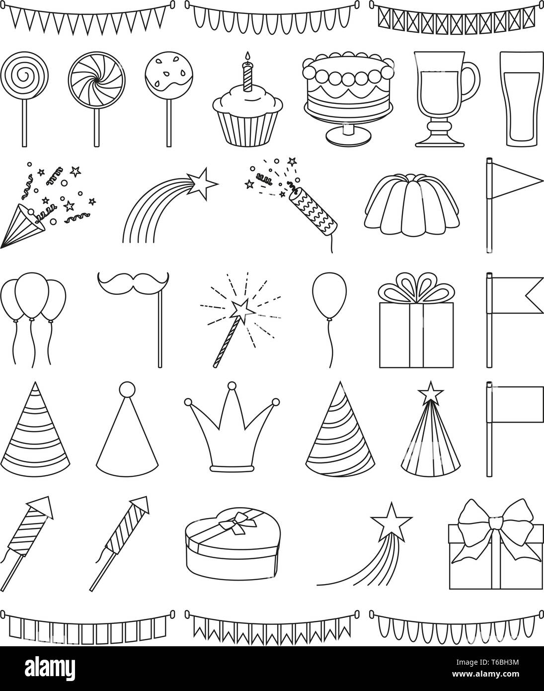 35 line art black and white party elements set Stock Vector Image & Art ...