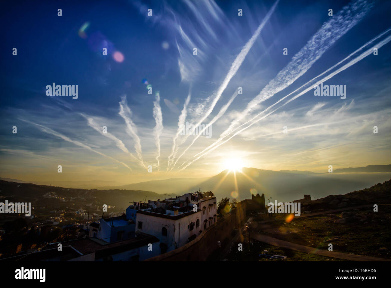 Sunset in Chefchaouen, the blue city in the Morocco Stock Photo - Alamy