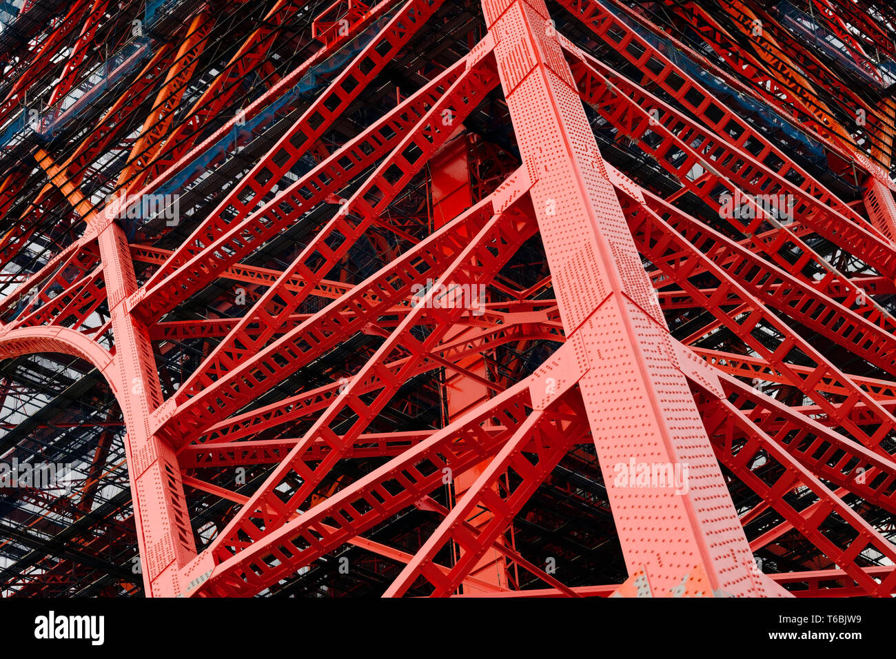 An up close intricate view of the base of Japan's iconic Tokyo Tower ...
