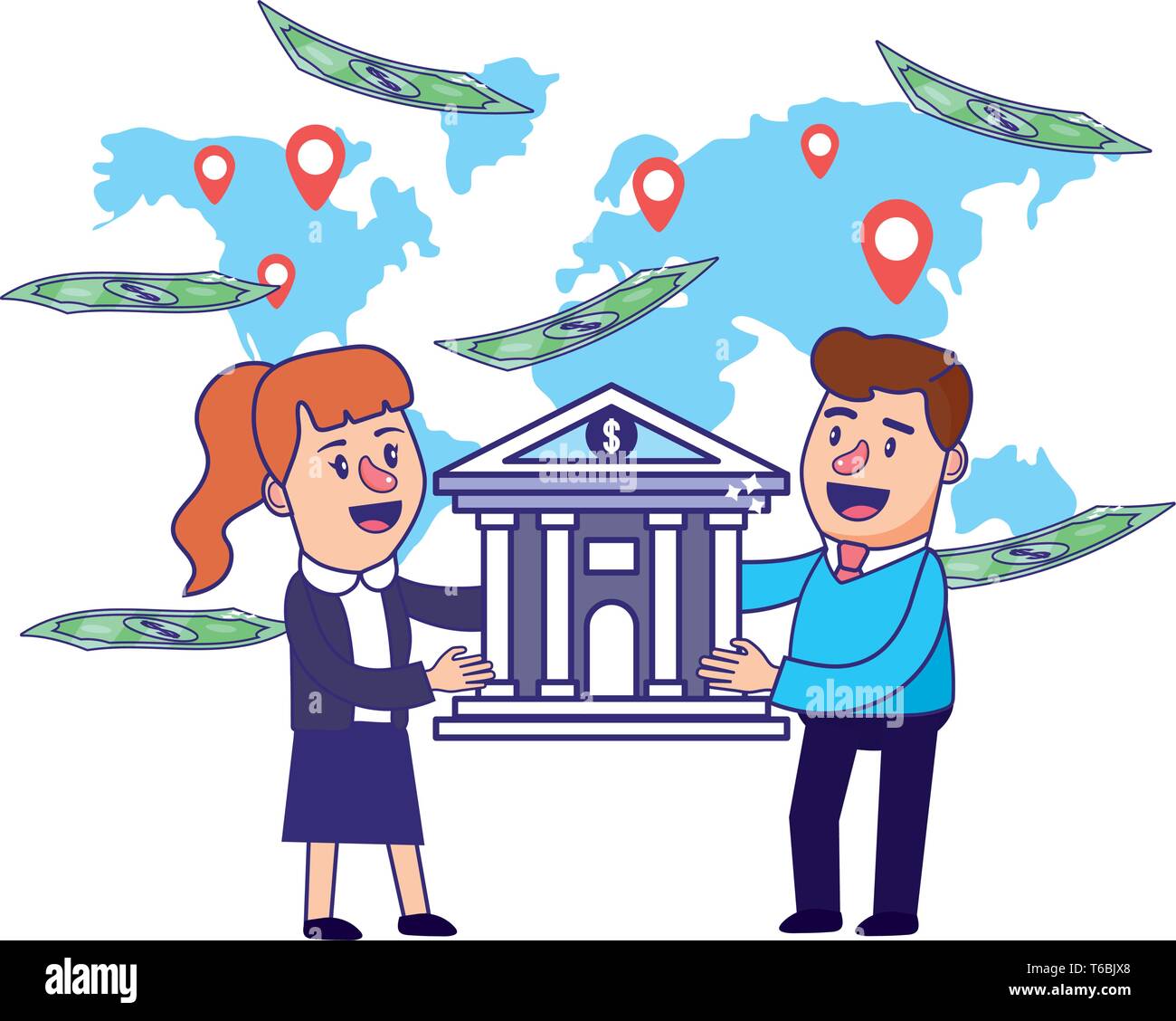 Banking teamwork financial planning worldwide locations raining money ...