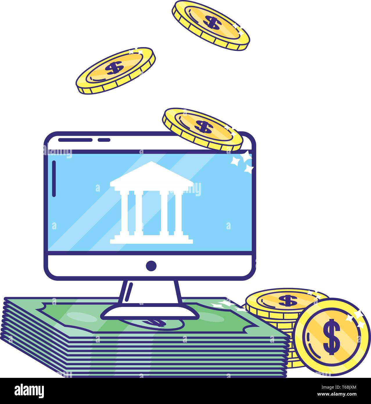 saving money finance concept with technology device and bank elements ...