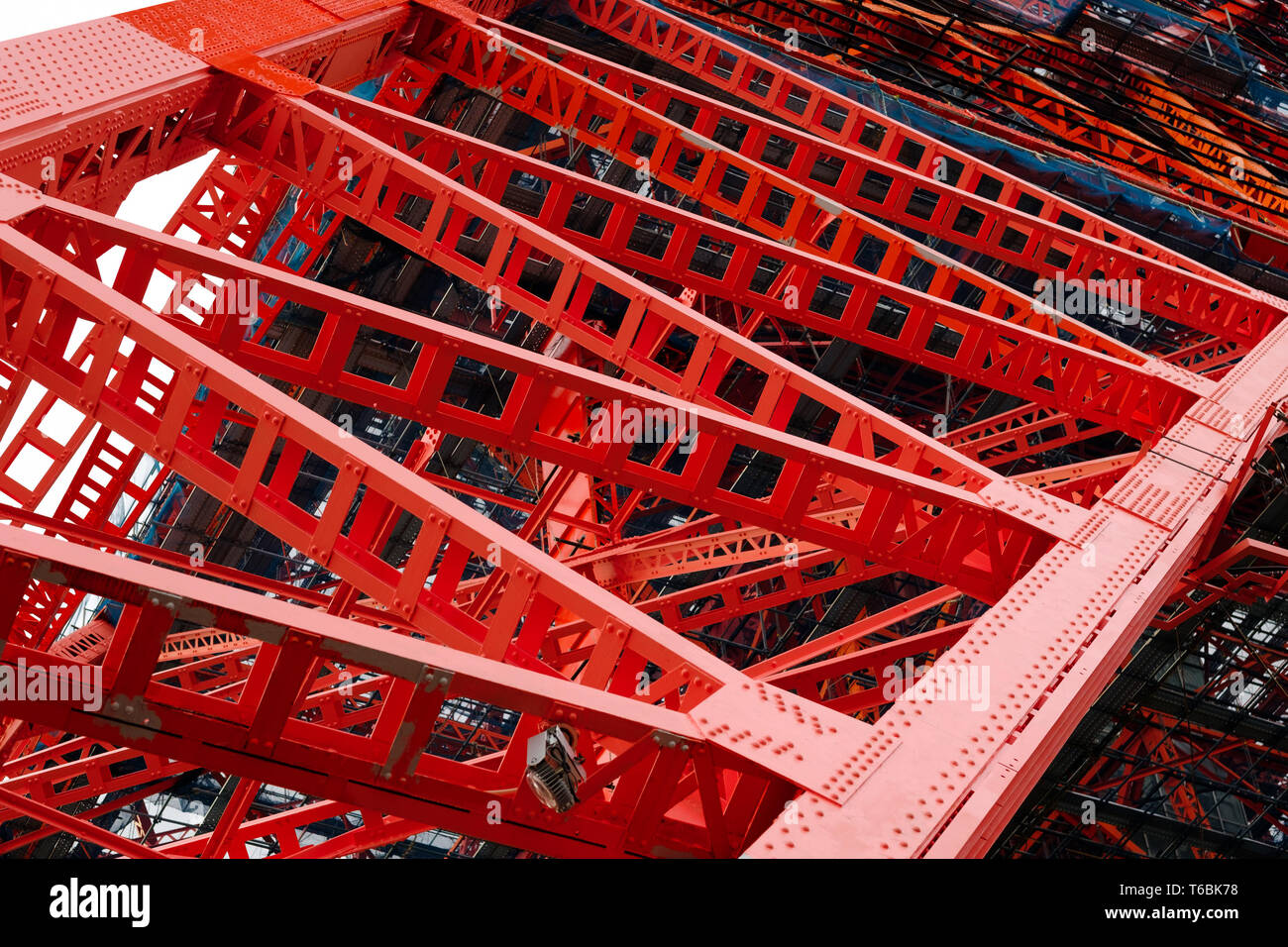 An up close intricate view of the base of Japan's iconic Tokyo Tower ...