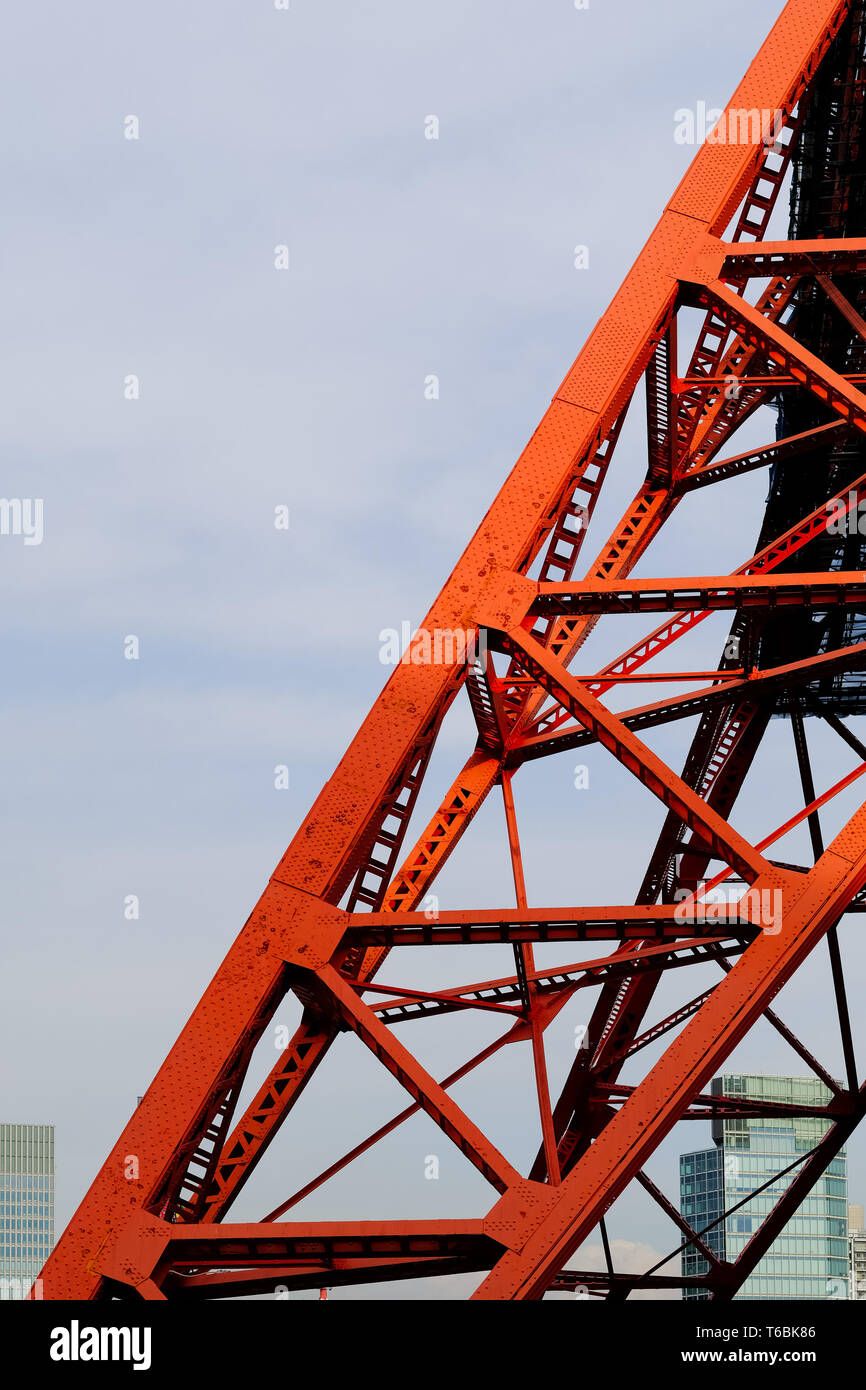 An up close intricate view of the base of Japan's iconic Tokyo Tower ...