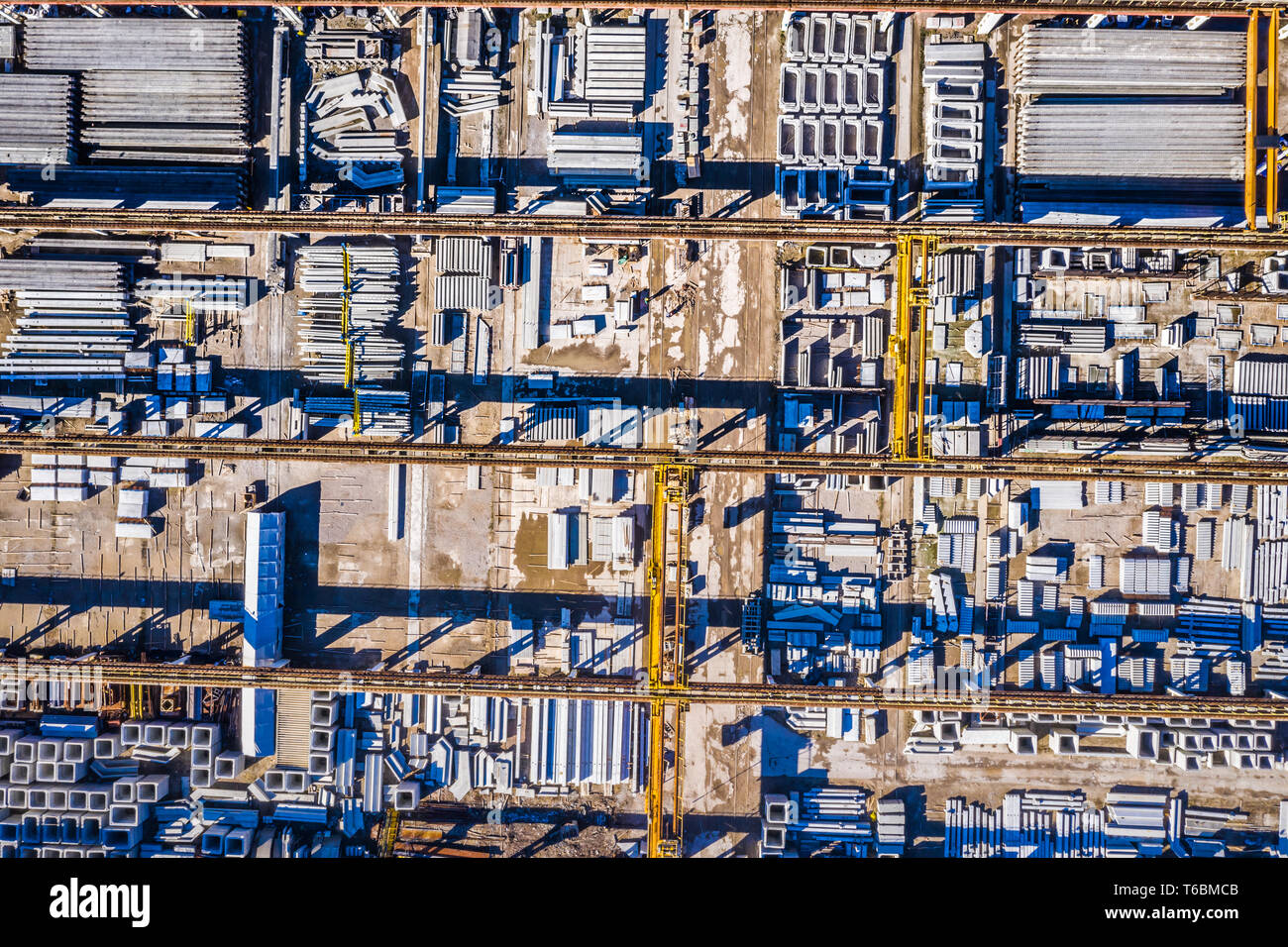 Aerial view from above of industrial buildings, warehouses or factory ...