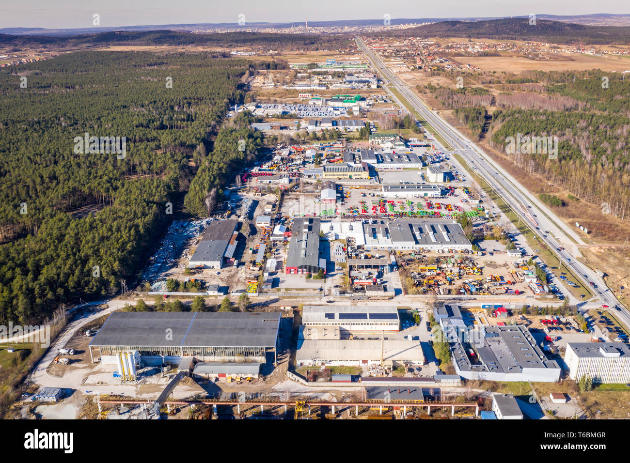 Aerial view from above of industrial buildings, warehouses or factory ...
