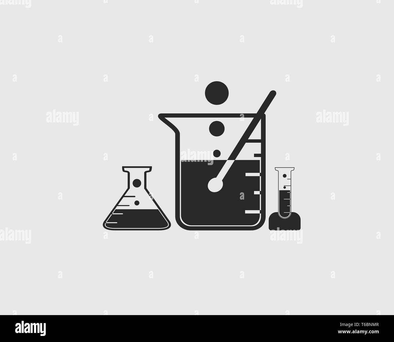 Laboratory Elements Icons Set. Test tube, Flask, Beaker symbol on gray ...