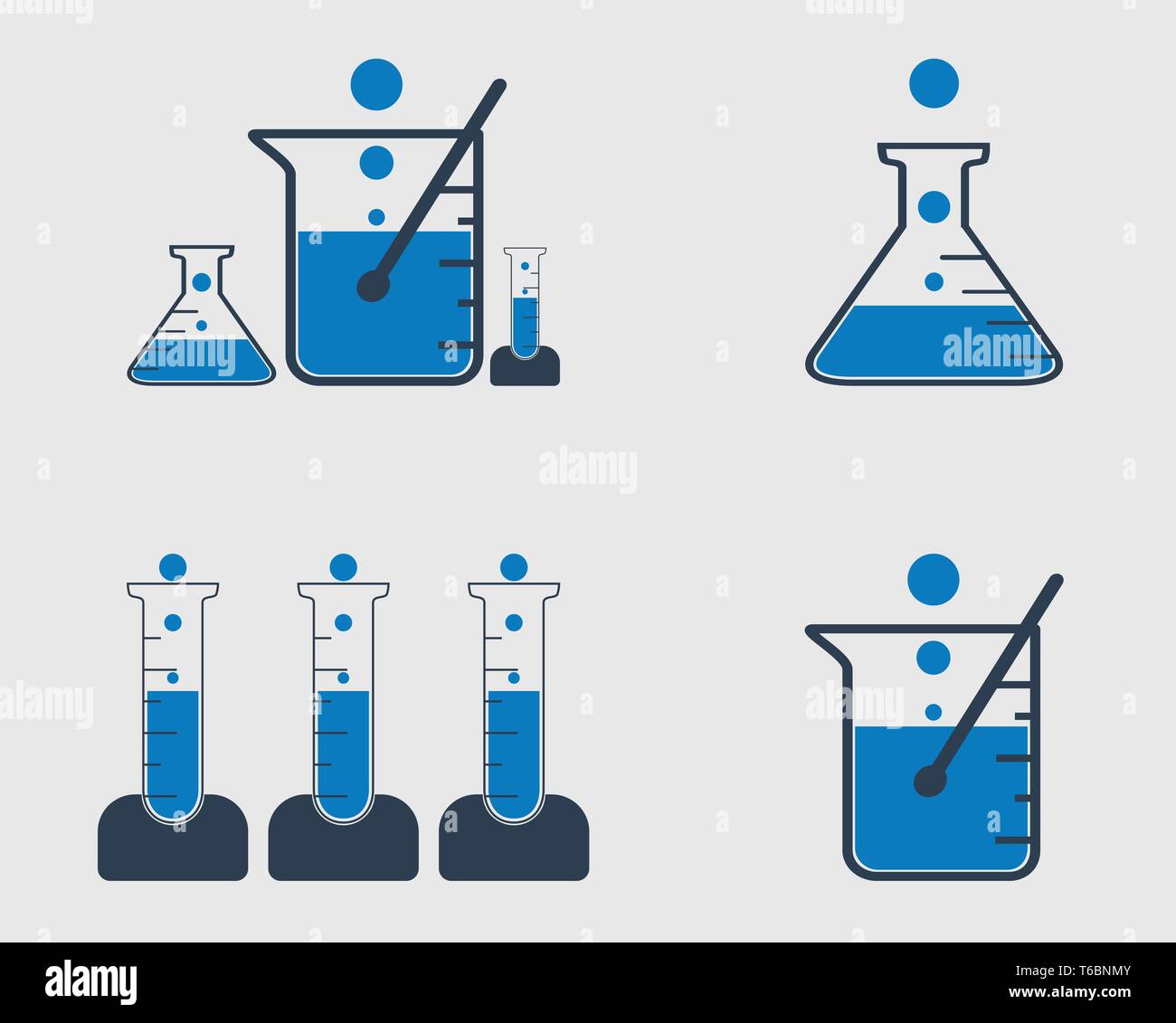 Laboratory Elements Icons Set. Test tube, Flask, Beaker symbol on gray ...