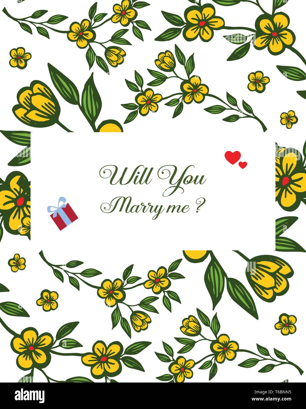 Vector illustration beauty yellow floral frame for decorative will you ...