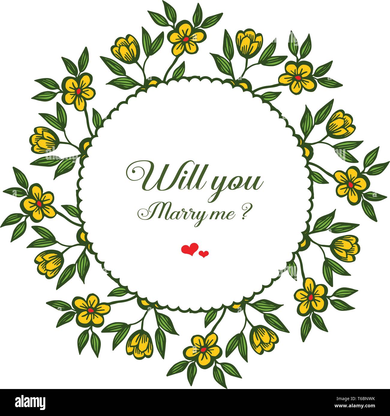 Vector illustration letter will you marry me with style yellow flower ...