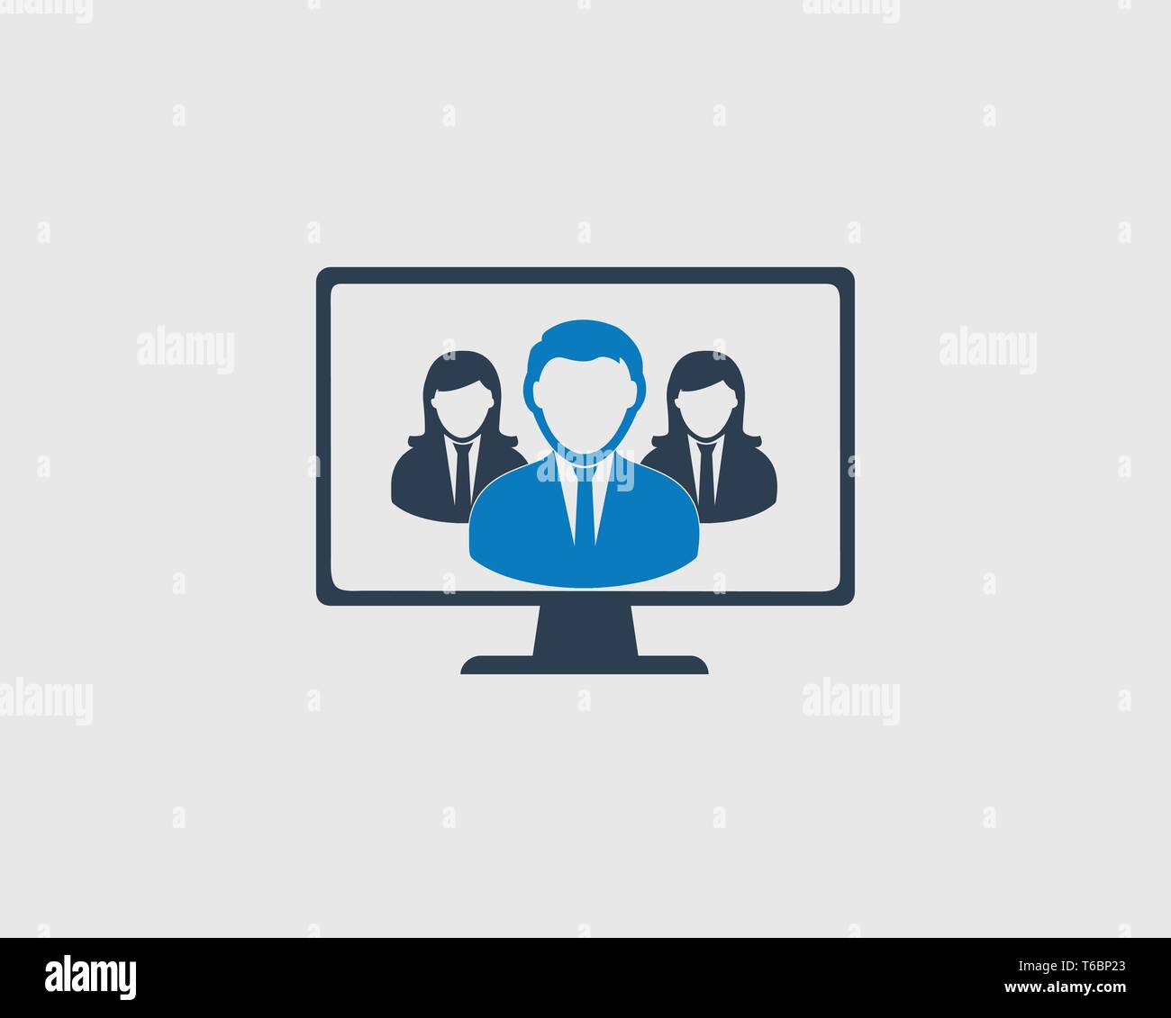 Online Business help Icon on computer screen.Female Employees behind ...