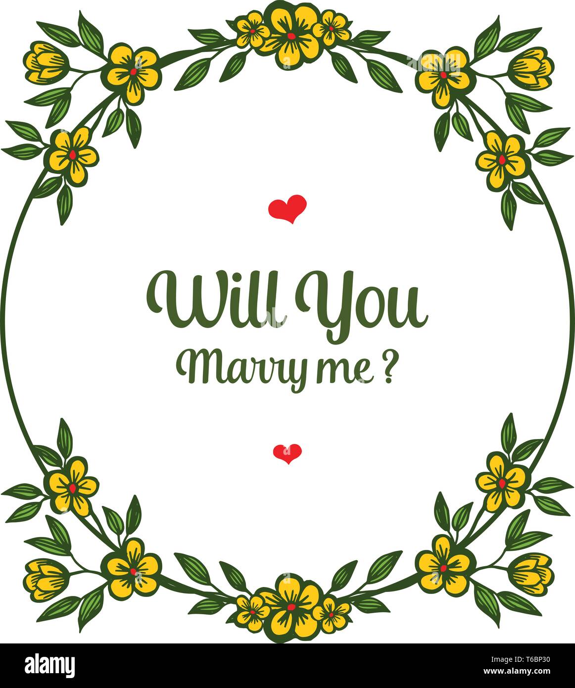 Vector illustration template will you marry me with art yellow flower ...