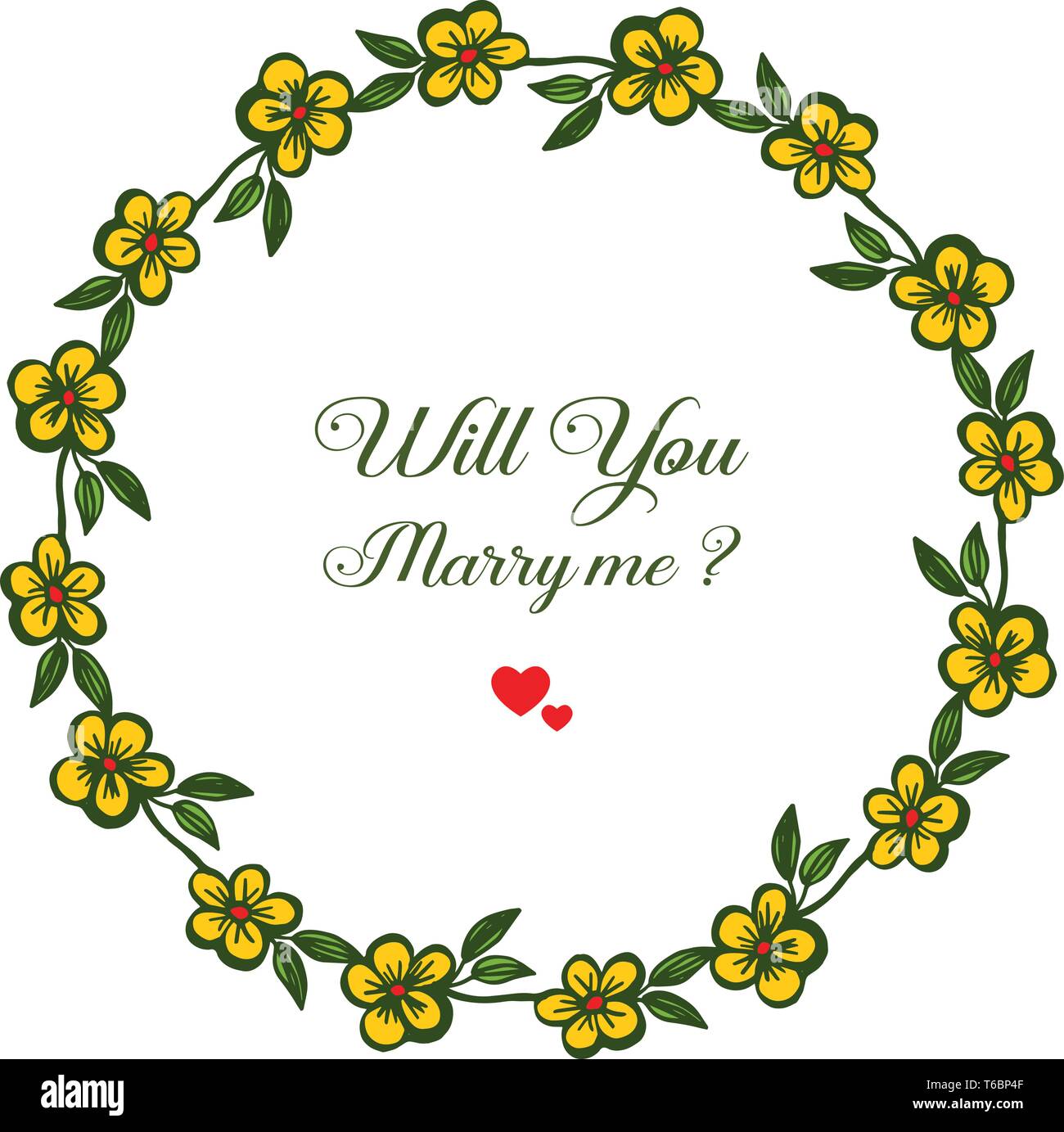 Vector illustration lettering will you marry me with bright yellow ...