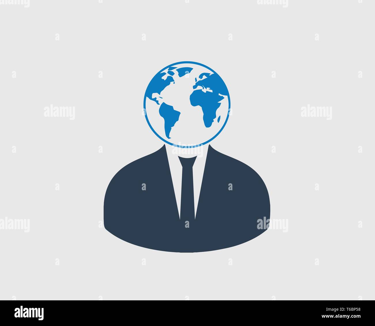 Global Man Icon on gray background. Globe symbol on Human's Head symbol ...
