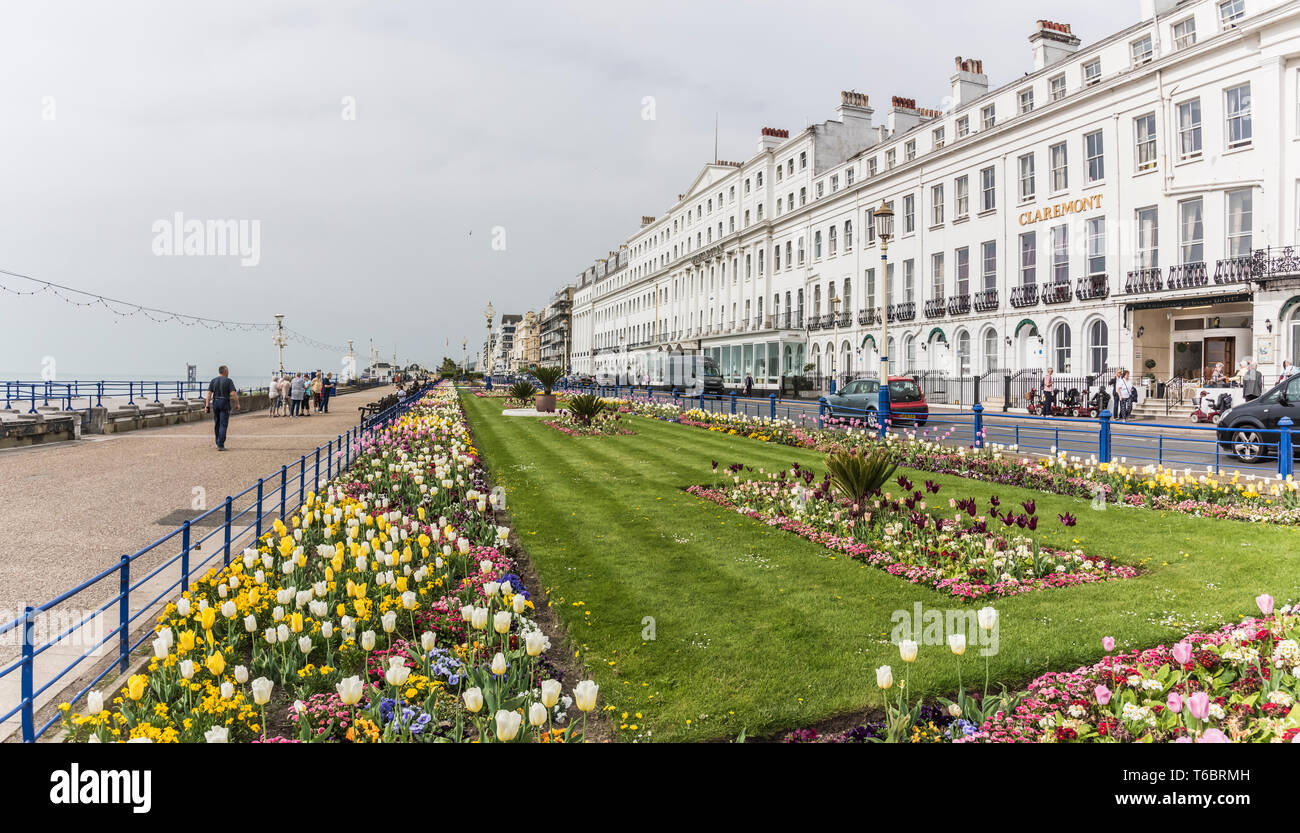 Eastbourne. Hotel facades along the promenade known as the Royal Parade ...