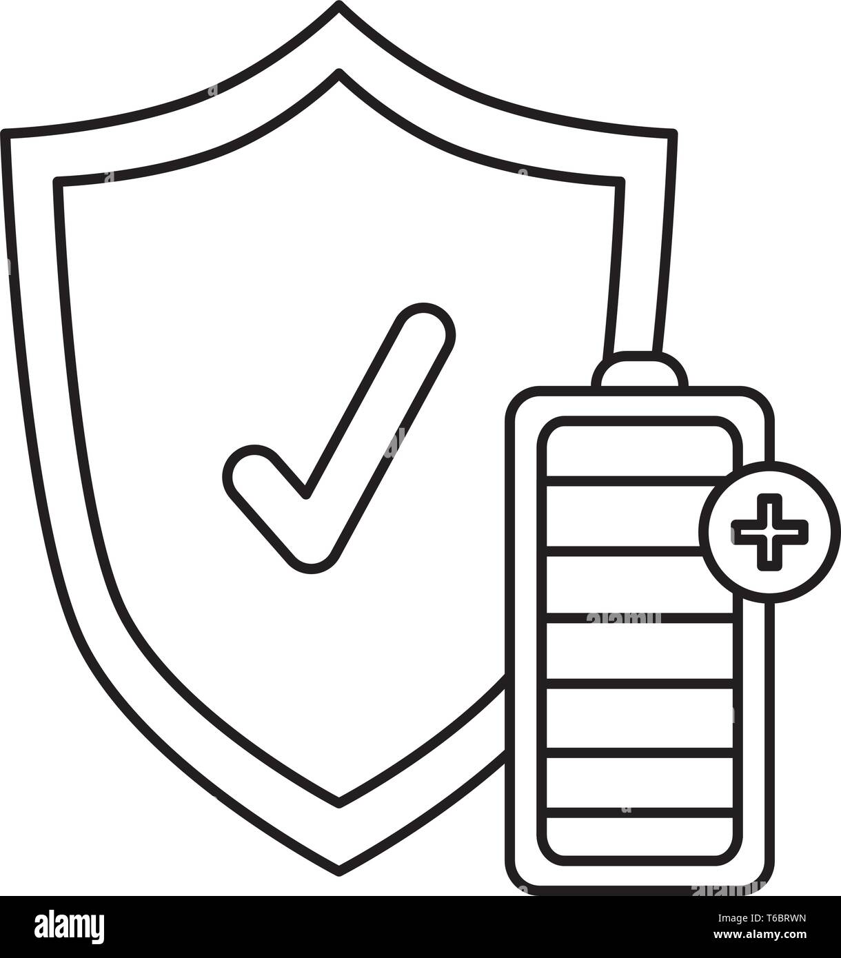 shield with check symbol and battery energy level Stock Vector Image ...