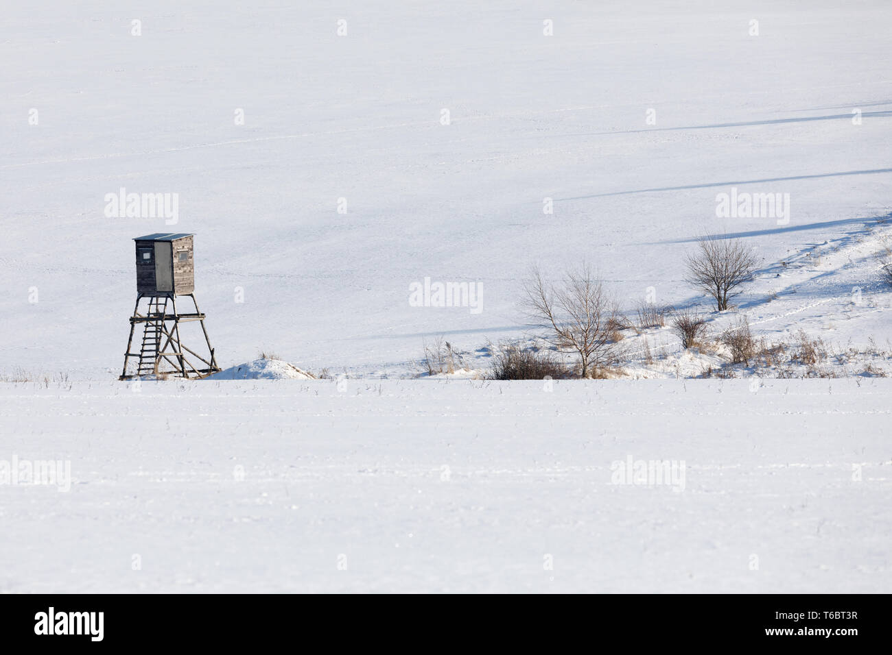 winter frozen landscape with hunting tower on highland Stock Photo - Alamy