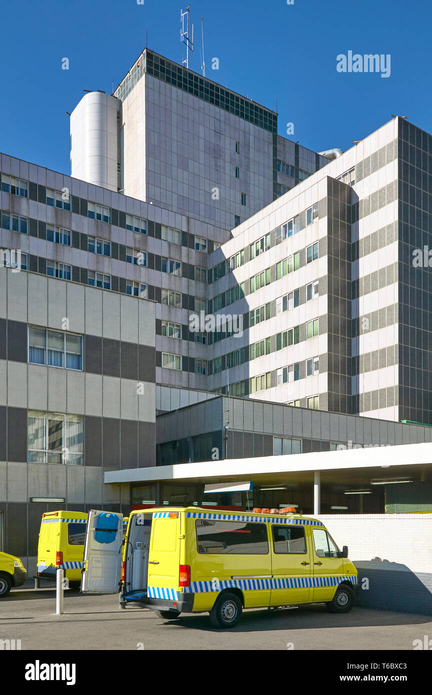 Ambulance vehicles on an hospital parking. Emergency transport ...