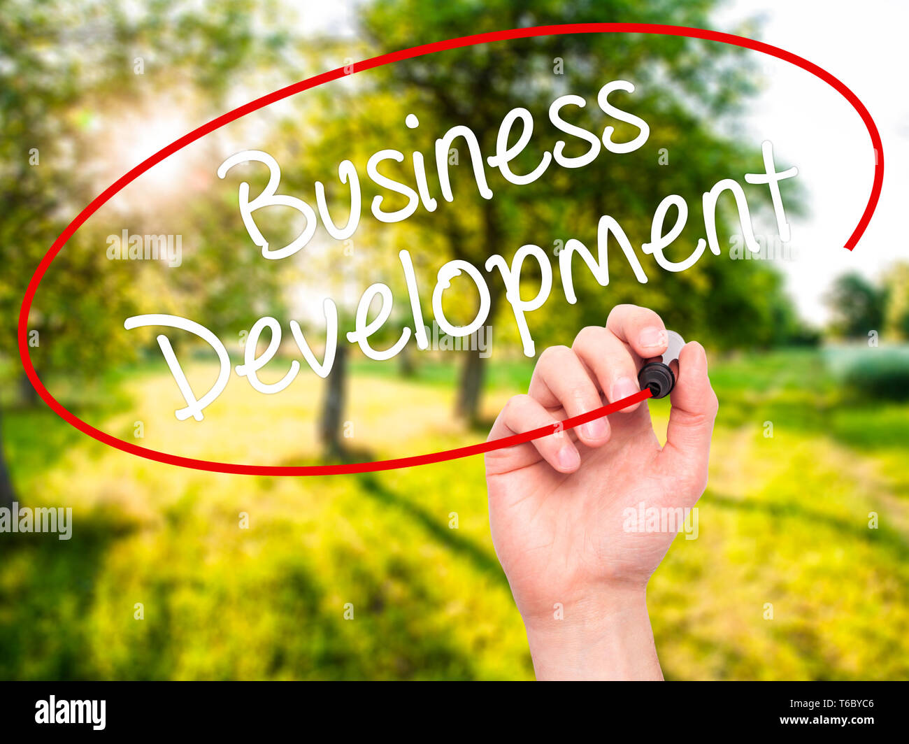 Man Hand writing Business Development with black marker on visual ...