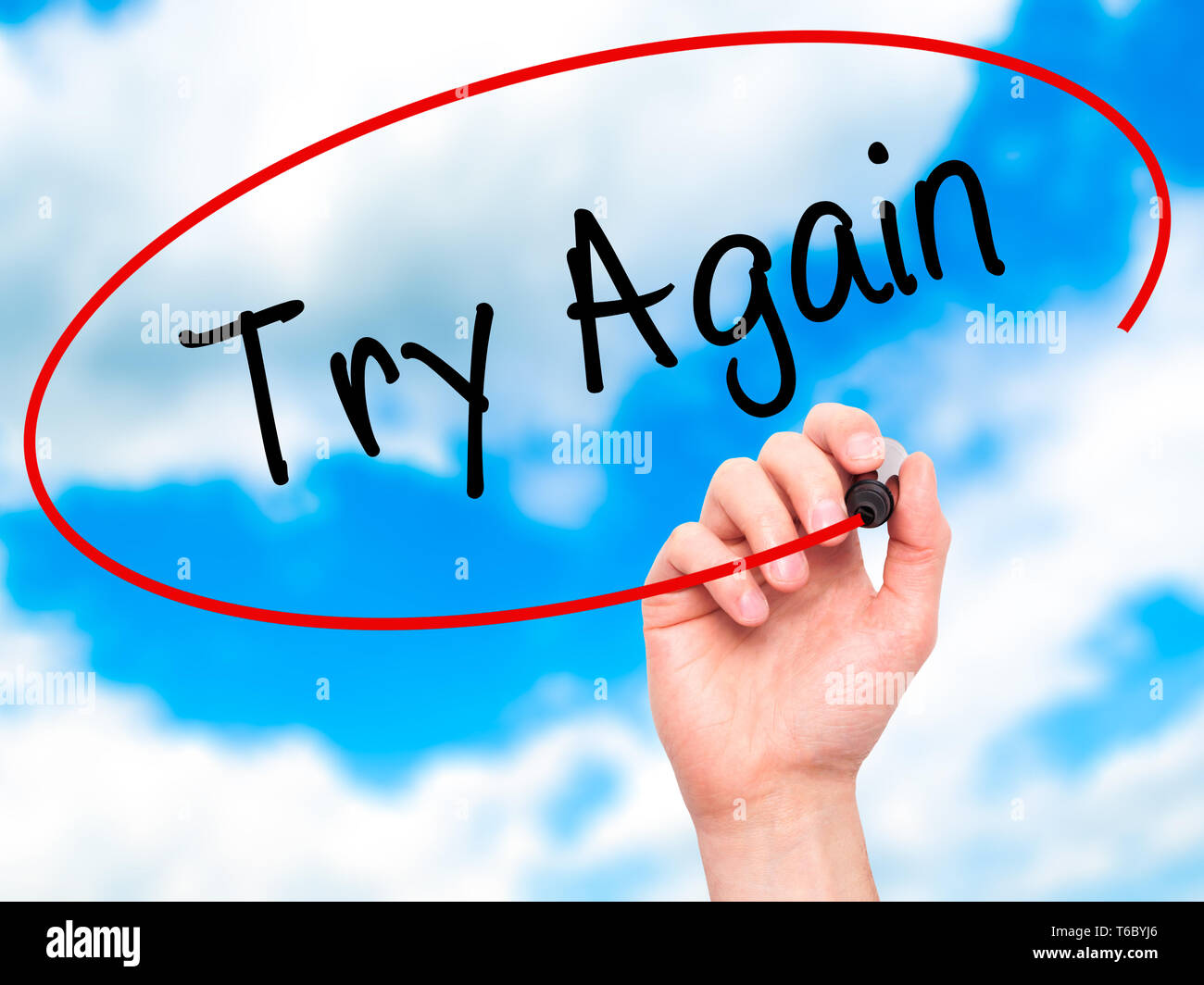 Man Hand writing Try Again with black marker on visual screen Stock ...