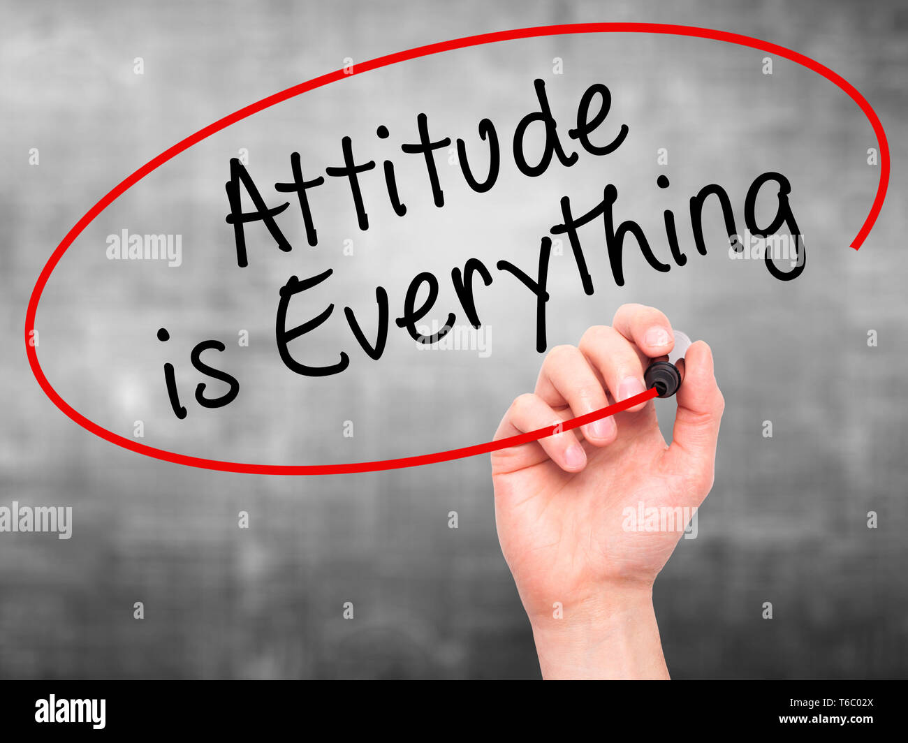 Man Hand writing Attitude is Everything with marker on transparent wipe ...