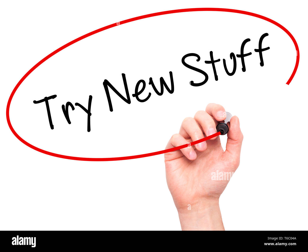 Man Hand writing Try New Stuff with black marker on visual screen Stock ...