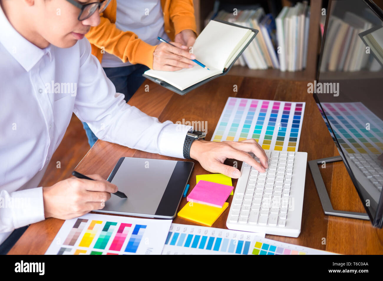 Graphic design partners working together renovation and technology ...