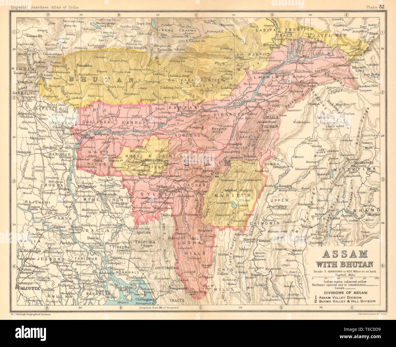 'Assam with Bhutan'. North-east British India/Bangladesh provinces 1931 ...