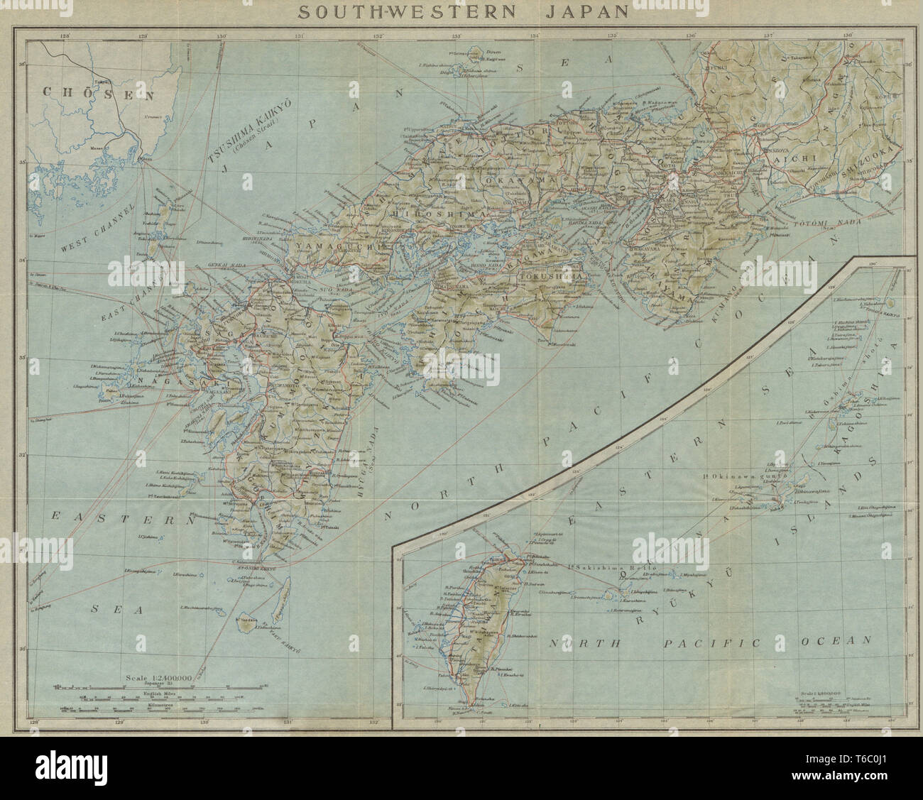 South-Western Japan. Honshu, Shikoku, Kyushu & Taiwan 1914 old antique ...