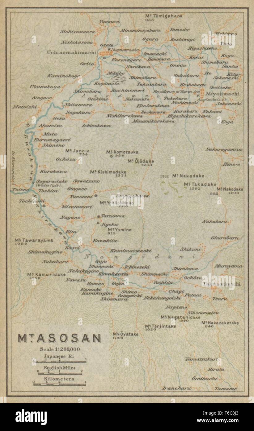 Mount Aso-san, Aso Kuju National Park, Kumamoto, Kyushu. Japan 1914 old ...