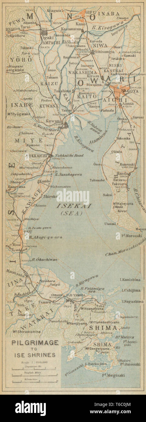 Pilgrimage to Ise Shrines. Ise Bay & Nagoya. Japan 1914 old antique map ...