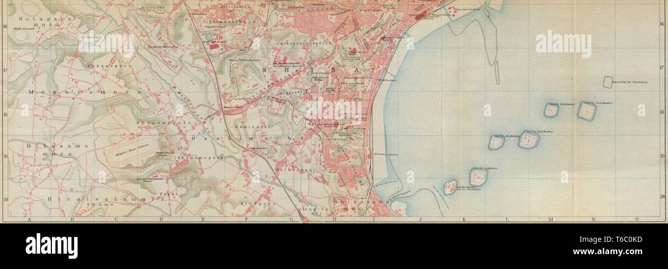 Tokyo 4. Shiba antique town city plan. Minato City. Japan 1914 old map Stock Photo - Alamy