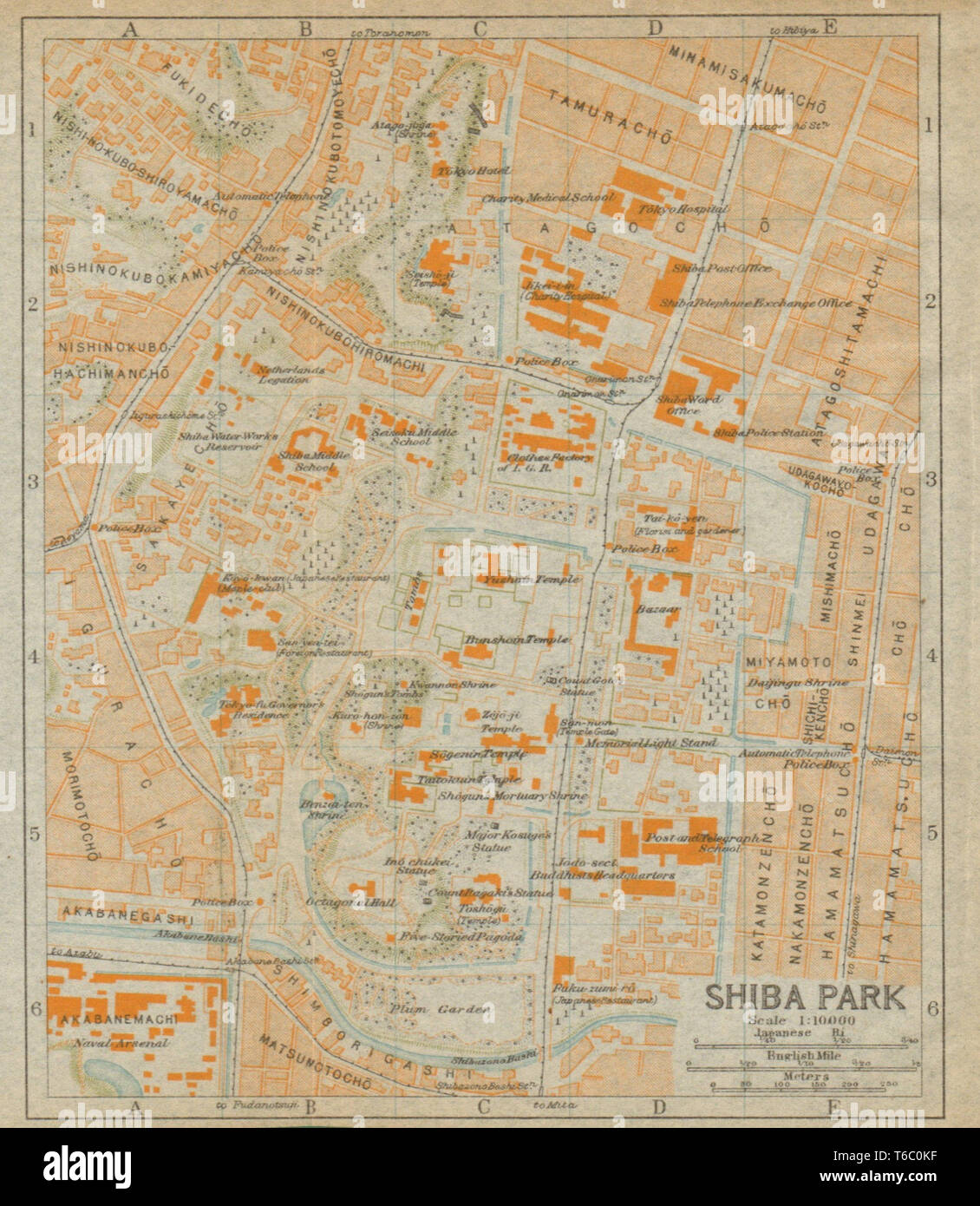 Shiba Park antique town city plan. Minato, Tokyo. Japan 1914 old map Stock Photo - Alamy