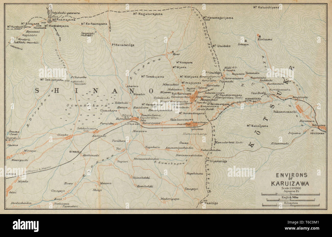 Karuizawa & environs. Mount Asama. Japan 1914 old antique map plan ...