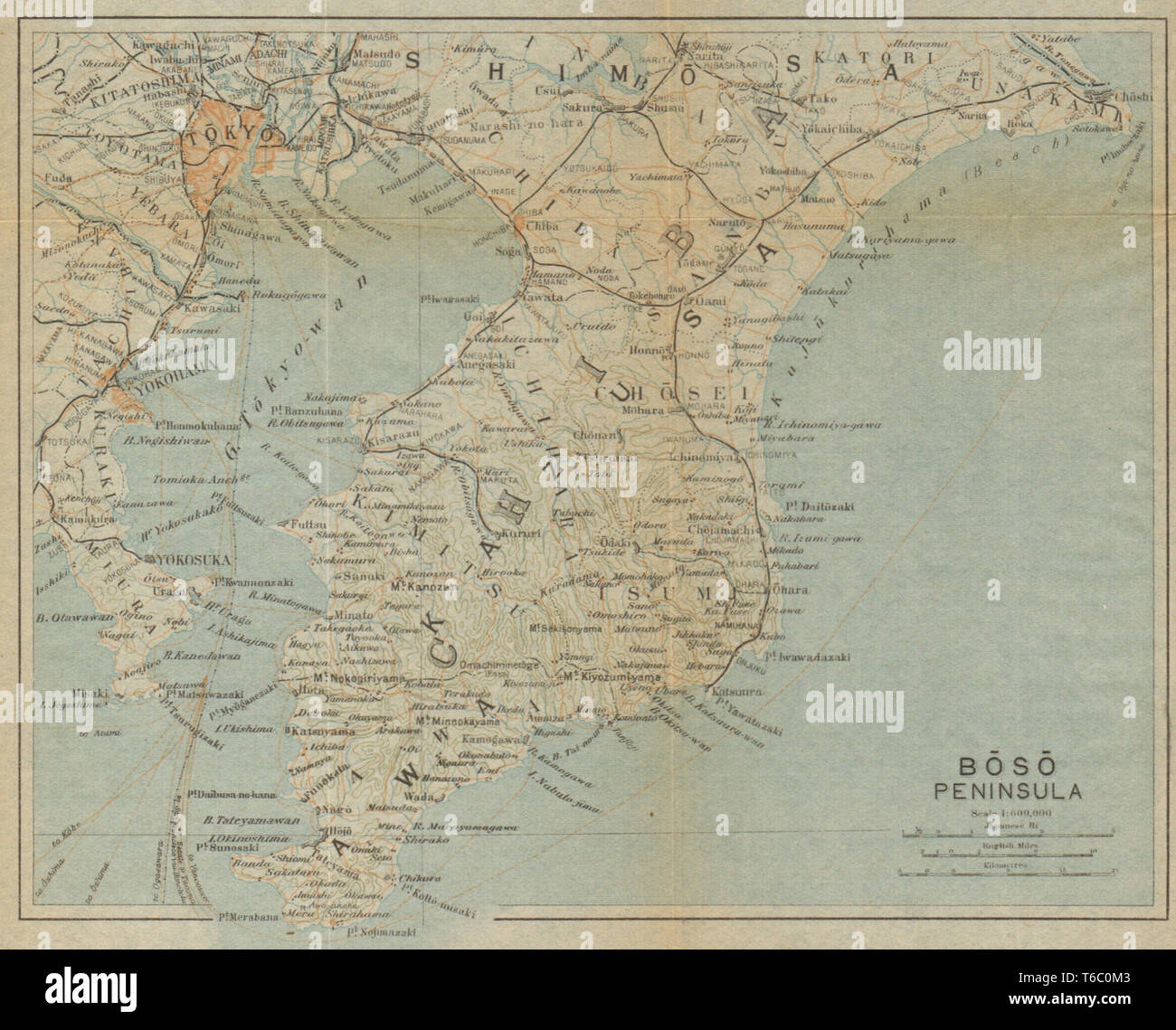 Boso Peninsula. Chiba & Tokyo Bay. Japan 1914 old antique map plan ...