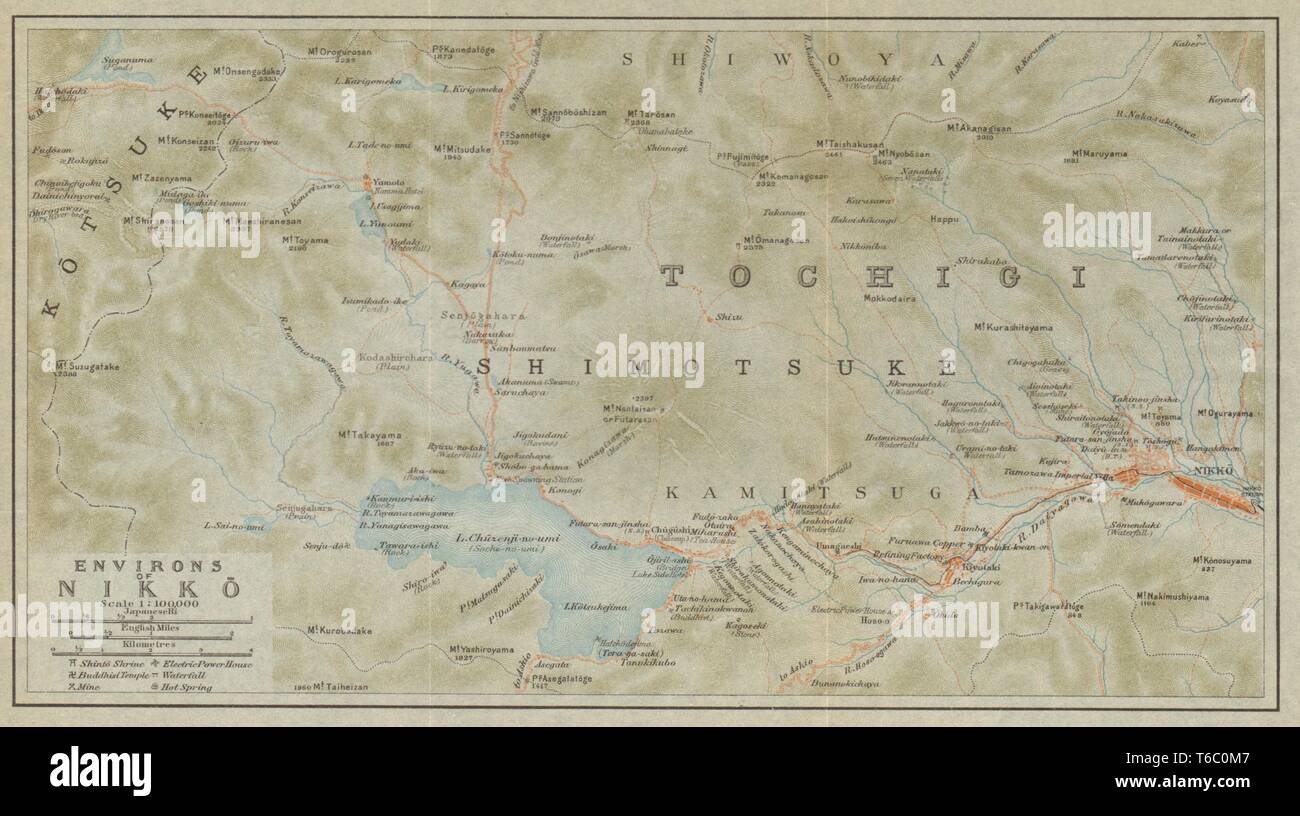 Nikko & environs. Tochigi. Japan 1914 old antique vintage map plan ...