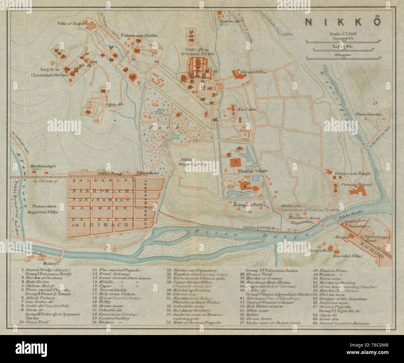 Nikko antique town city plan. Tochigi. Japan 1914 old map chart Stock ...