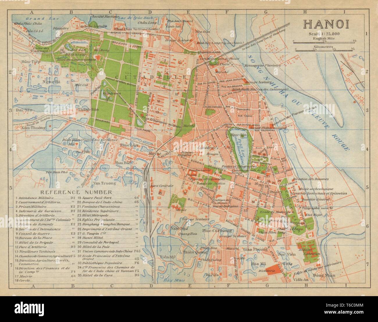 Hanoi antique town city plan. Vietnam 1920 old vintage map chart Stock ...
