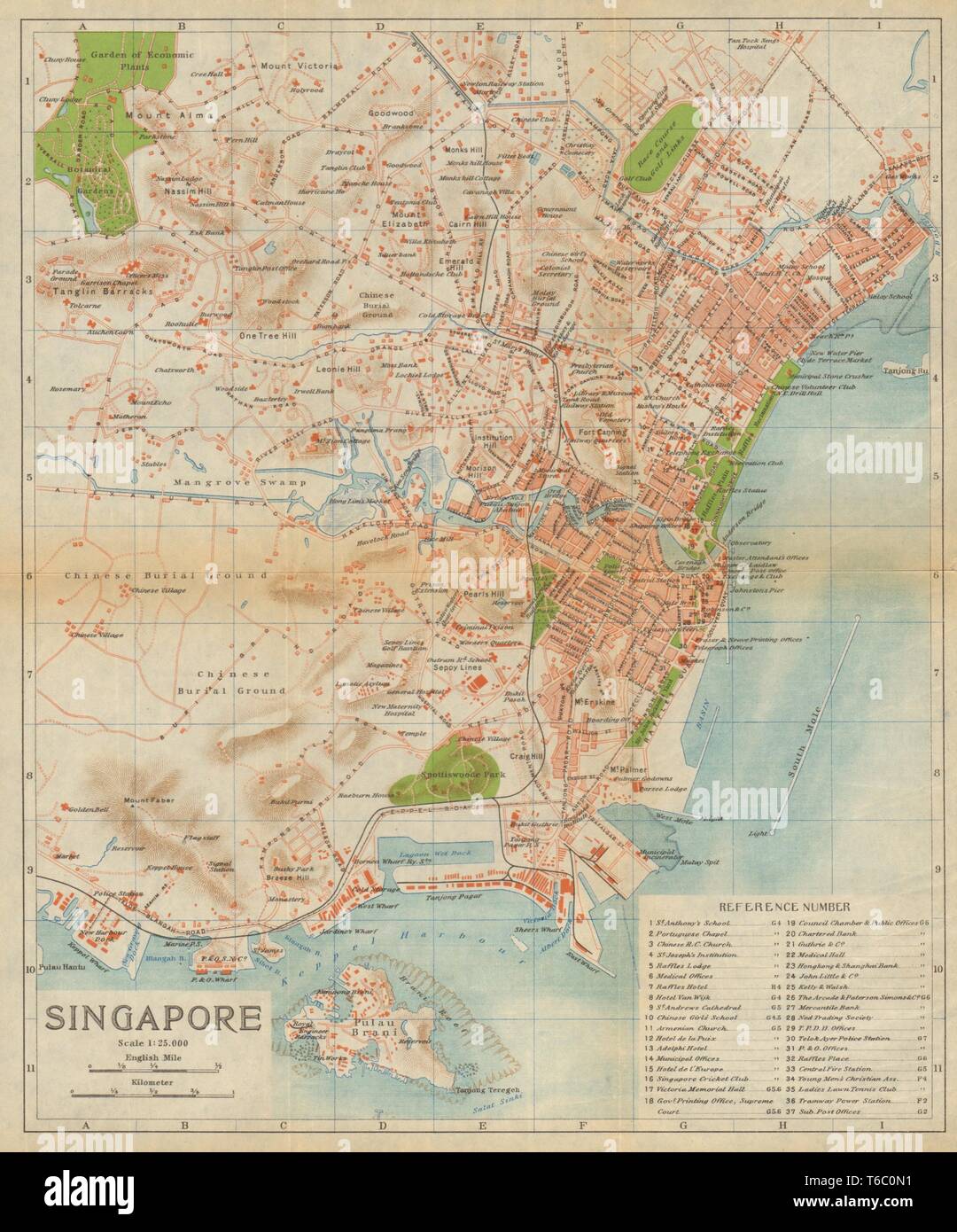 Singapore antique antique town city plan 1920 old map chart Stock Photo ...