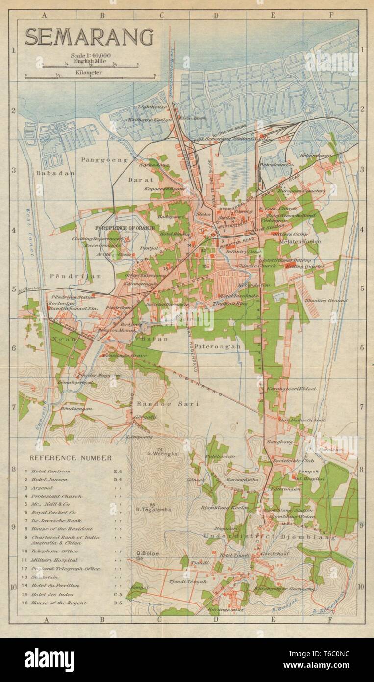 Semarang antique town city plan. Central Java. Indonesia 1920 old map ...
