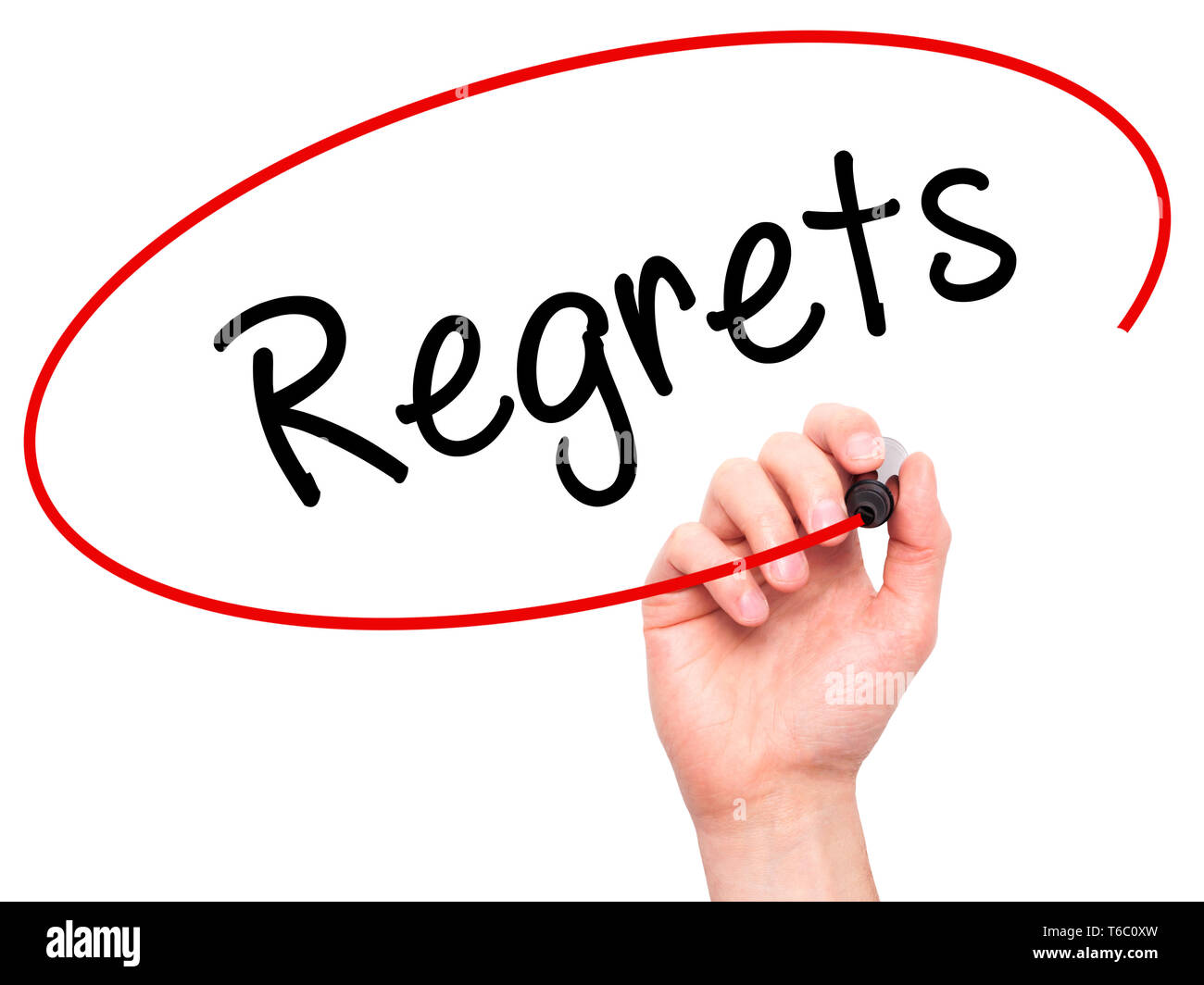 Man Hand writing Regrets with black marker on visual screen Stock Photo ...