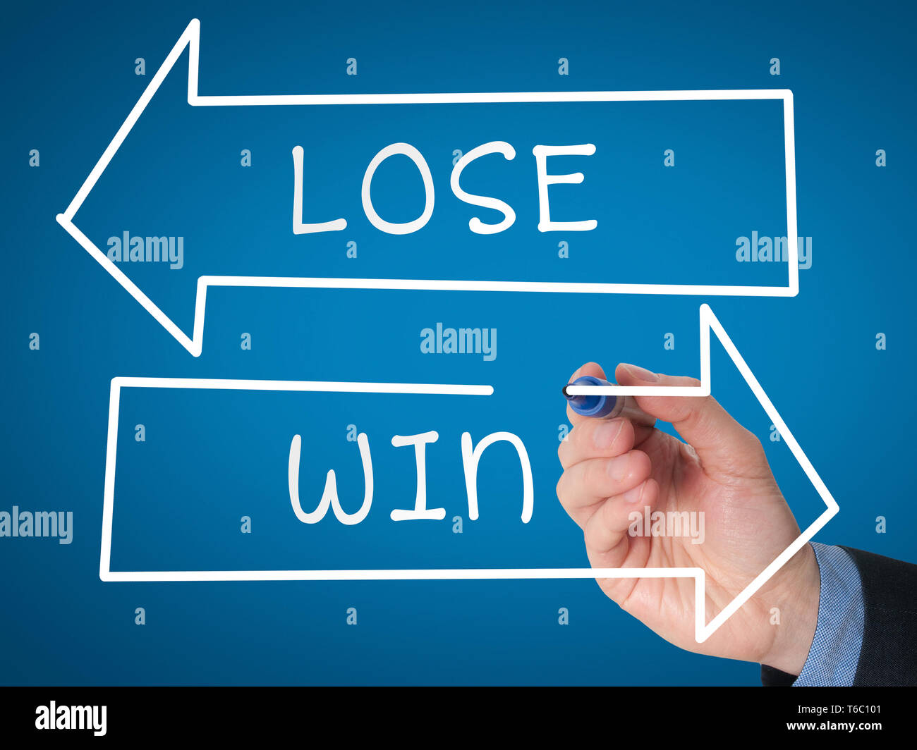 Man Hand drawing Win or Lose concept with white marker on visual screen ...