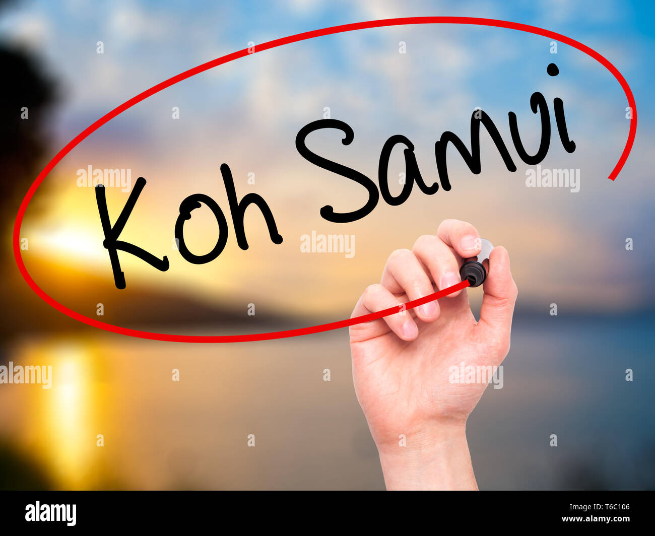 Man Hand writing Koh Samui with black marker on visual screen Stock ...