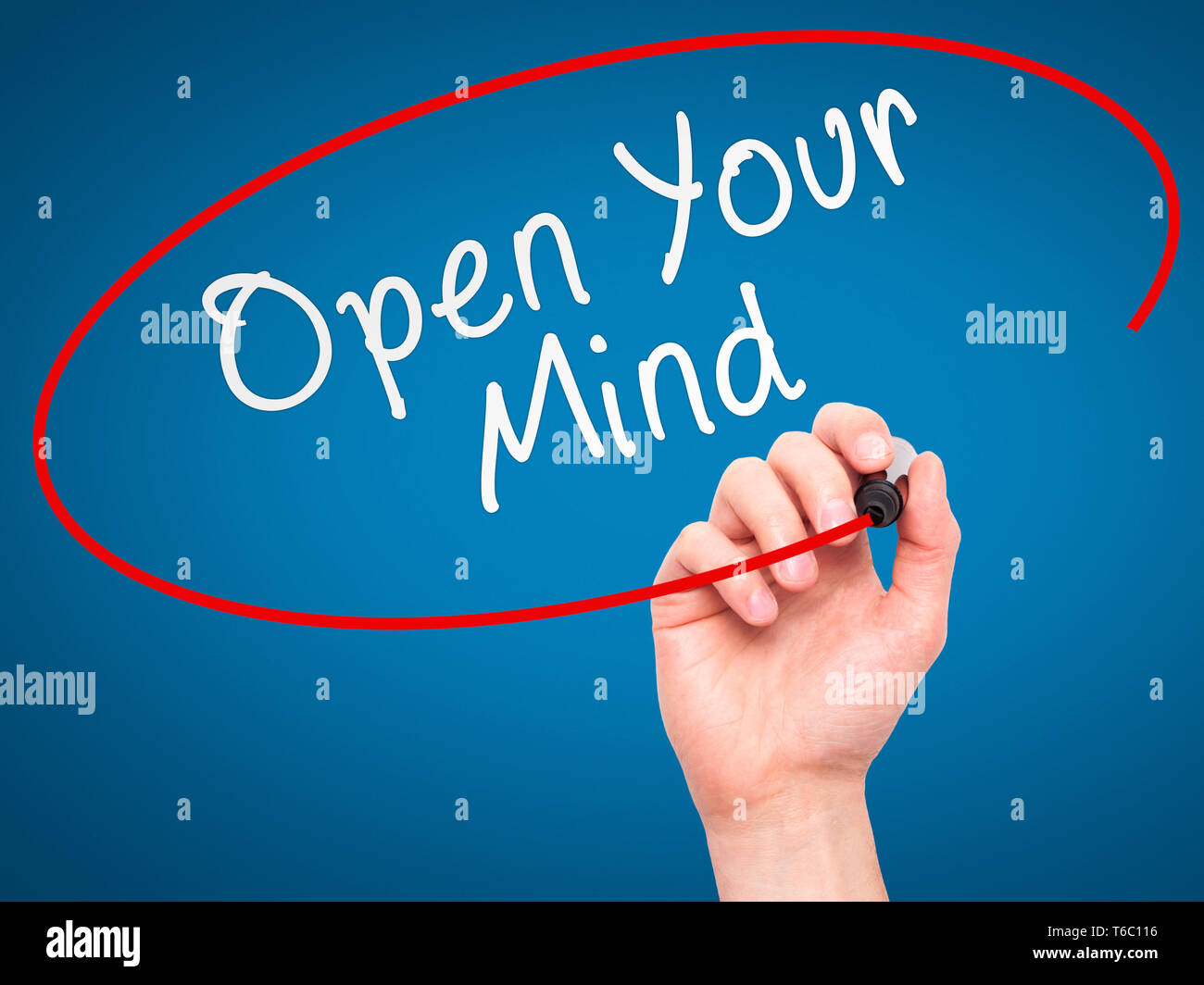 Man hand writing Open Your Mind with marker on transparent screen Stock ...
