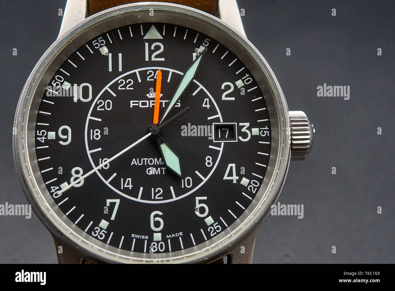 a fortis gmt or travel watch Stock Photo - Alamy
