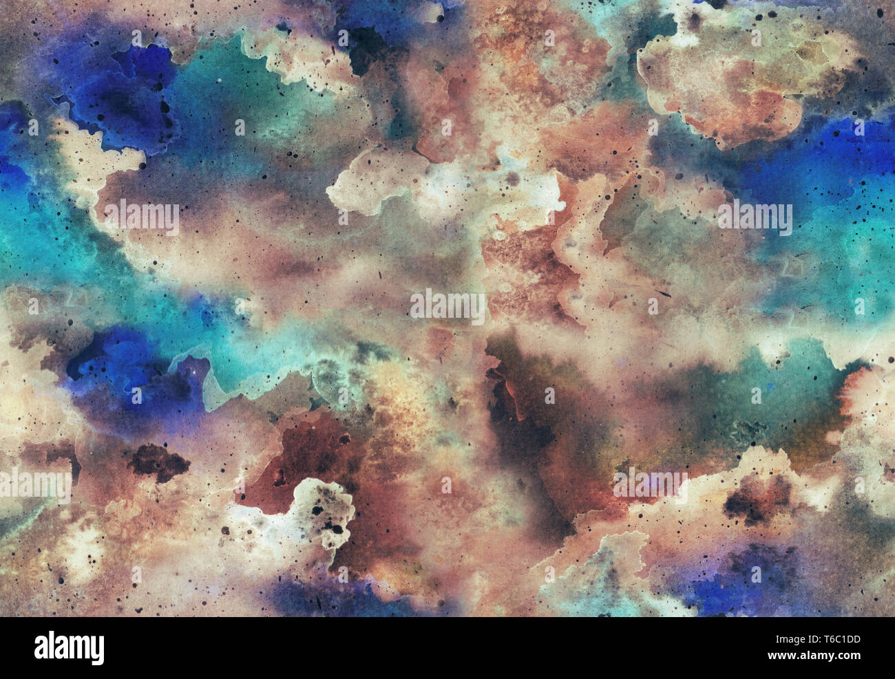 Hand painted Watercolor bright seamless pattern with glow galaxy, space ...
