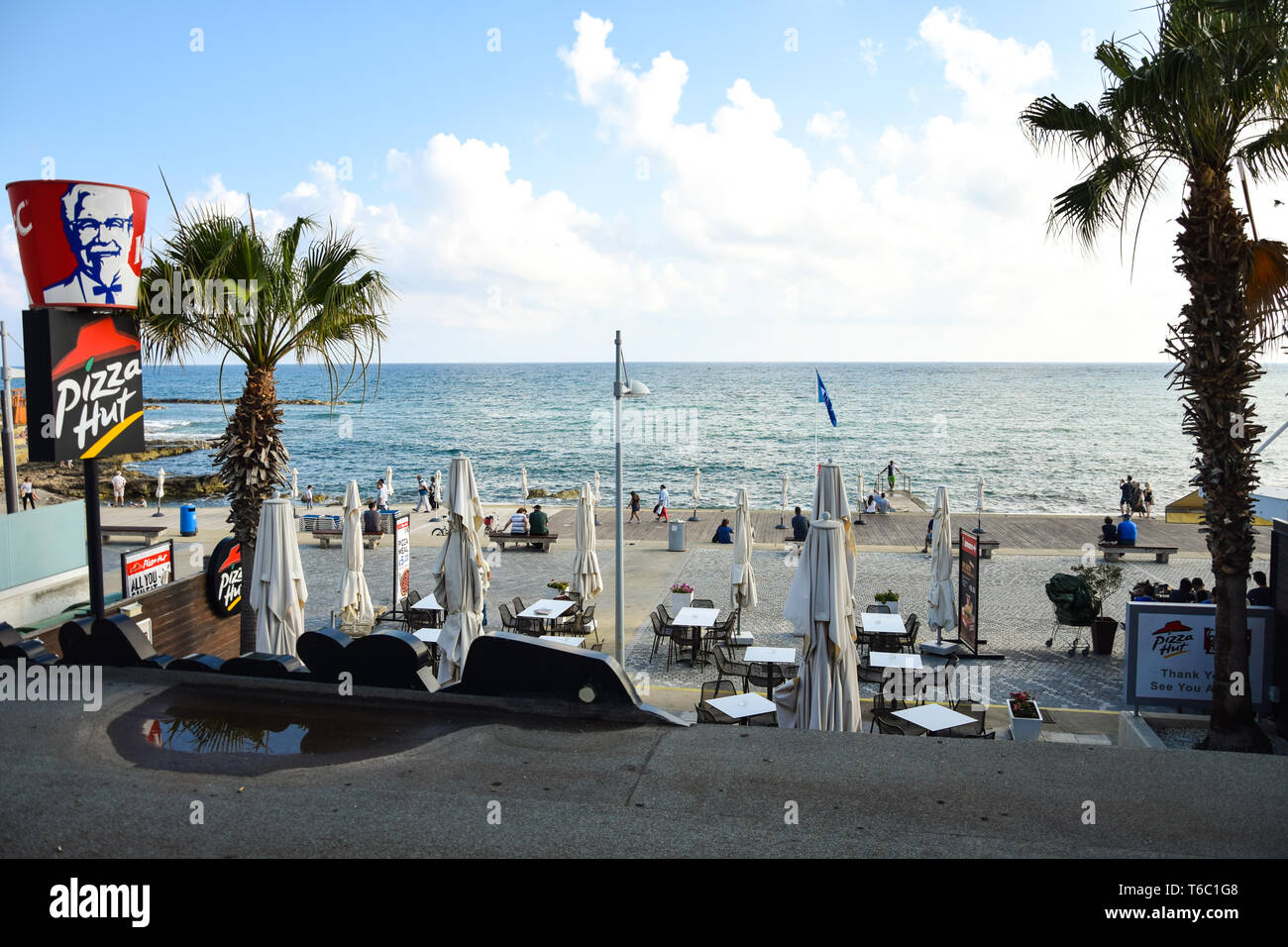 Paphos, Cyprus - May 30 2015: KFC and Pizza Hut shared balcony ...