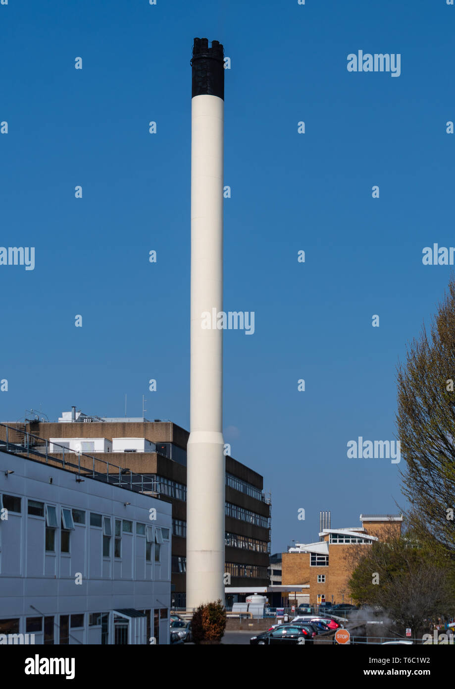 Reading, United Kingdom - March 30 2019: The furnace chimney of the ...
