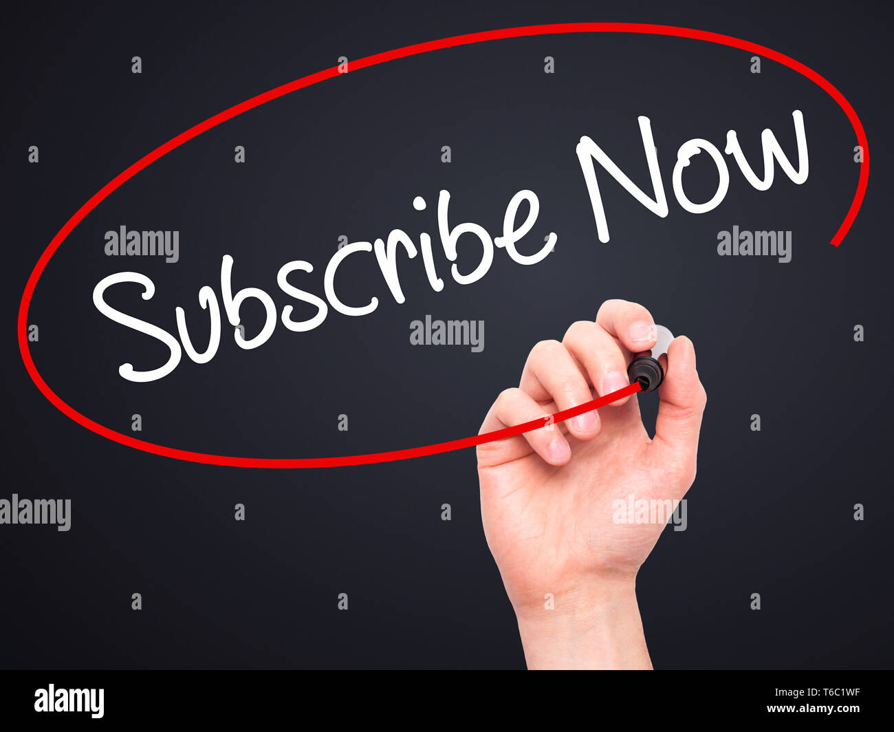 Man Hand writing Subscribe Now with black marker on visual screen Stock ...